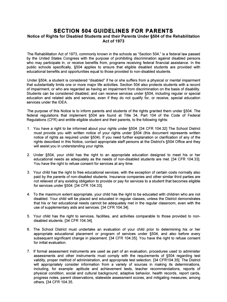 Fillable Online SECTION 504 GUIDELINES FOR PARENTS Fax Email Print ...