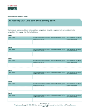 Fillable Online All Academy Day: Quiz Bowl Event Scoring Sheet Fax ...