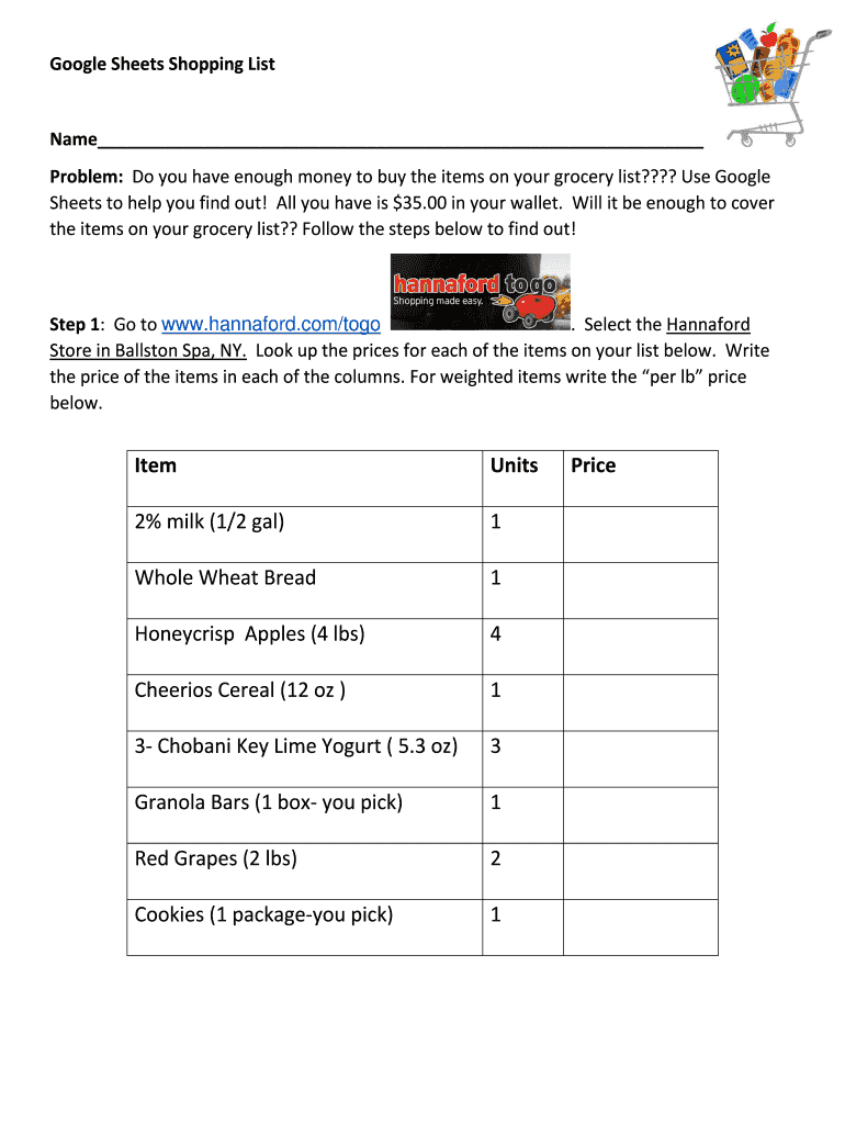 Fillable Online Google Sheets Shopping List Fax Email Print - pdfFiller