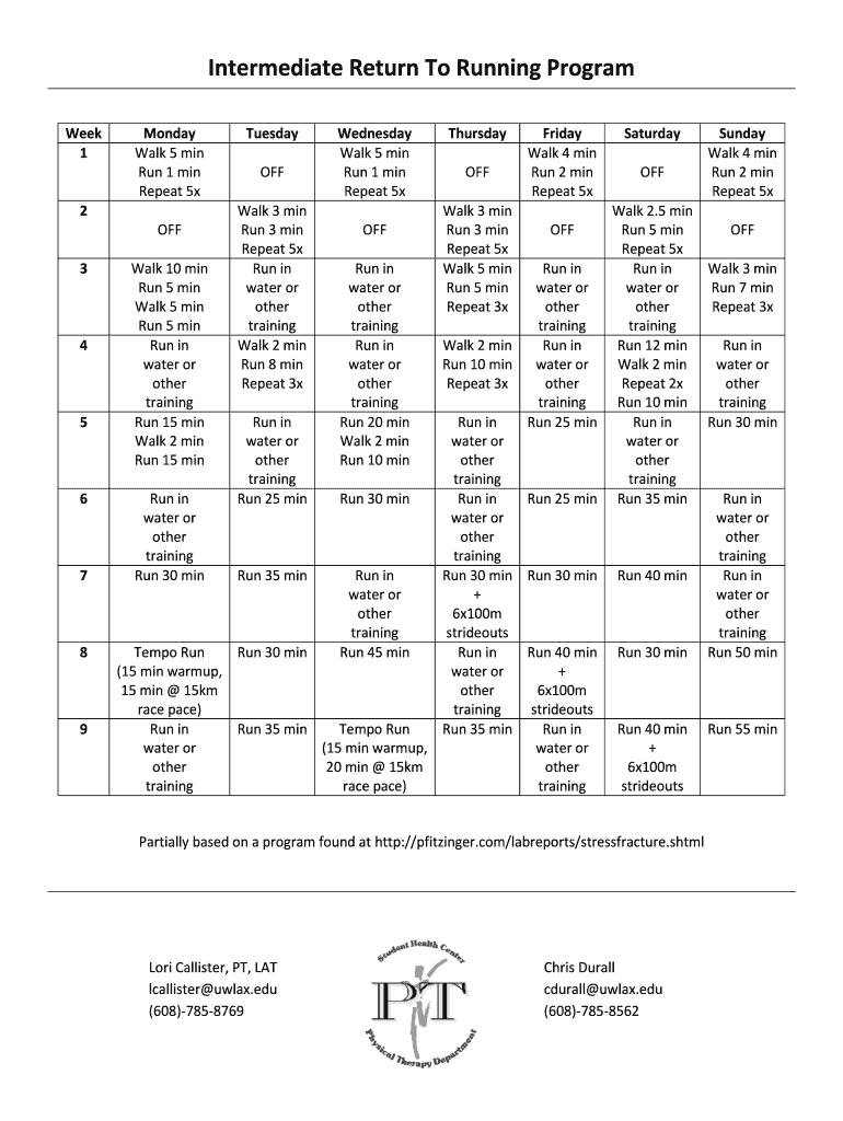 Fillable Online Intermediate Return To Running Program Fax Email Print ...