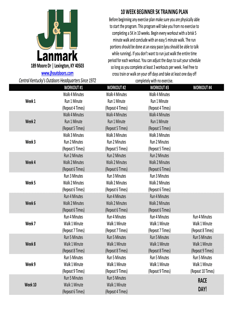Fillable Online 10 WEEK BEGINNER 5K TRAINING PLAN Fax Email Print ...