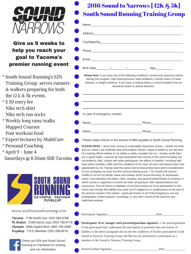 Fillable Online South Sound Running Training Group Fax Email Print ...