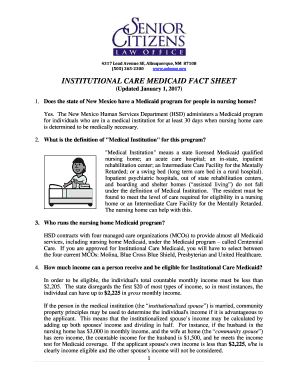 Fillable Online INSTITUTIONAL CARE MEDICAID FACT SHEET Fax Email Print - pdfFiller