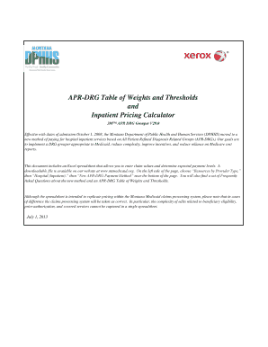 Fillable Online APR-DRG Table of Weights and Thresholds Fax Email Print ...