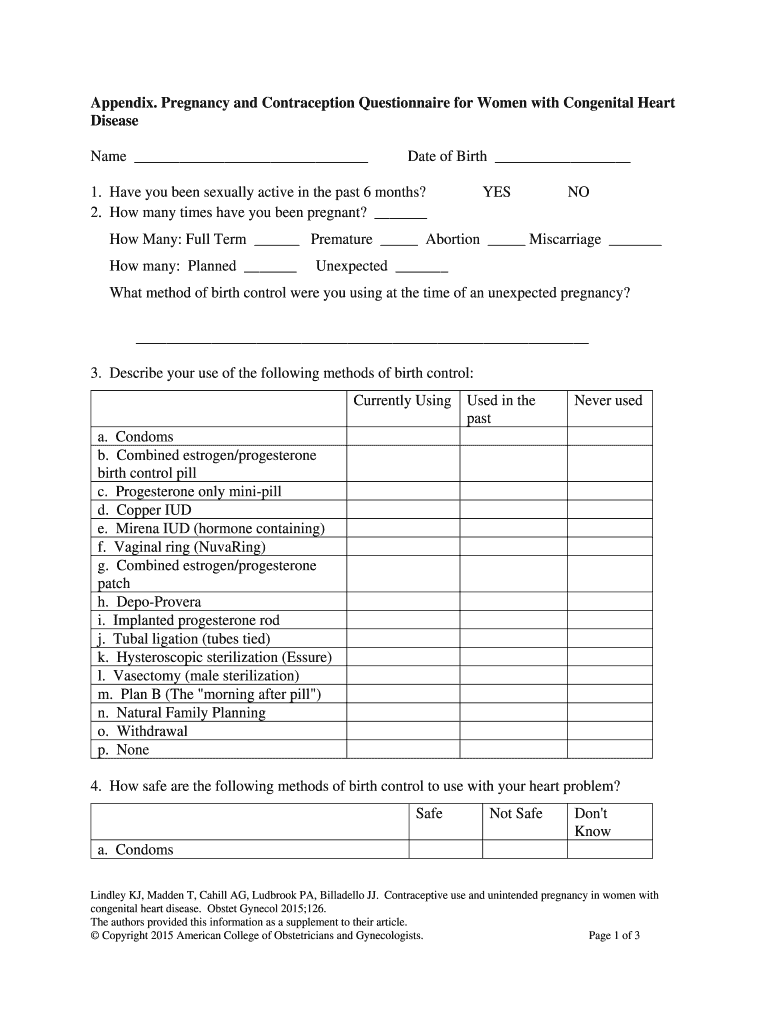 Fillable Online Pregnancy and Contraception Questionnaire for Women ...