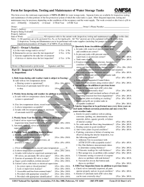 Fillable Online Form for Inspection, Testing and Maintenance of Water ...