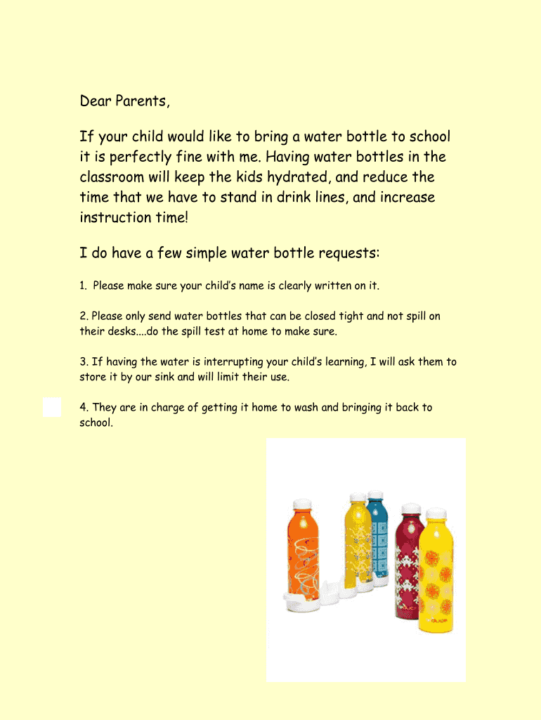 Fillable Online If your child would like to bring a water bottle to ...