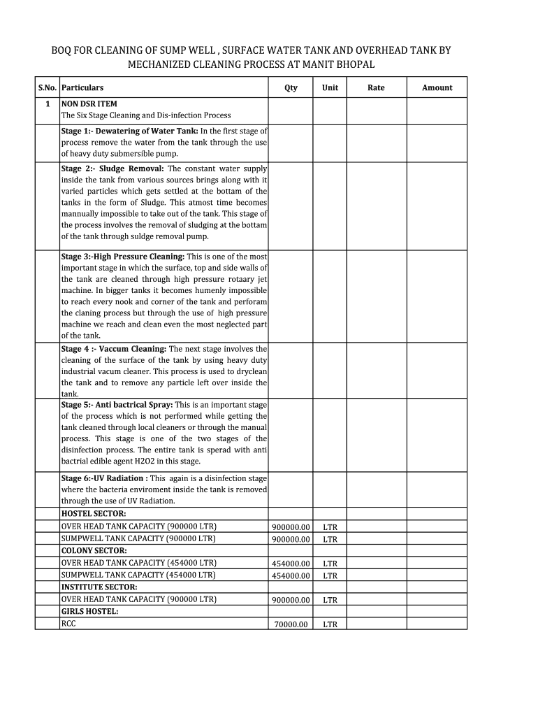 Fillable Online BOQ FOR CLEANING OF SUMP WELL , SURFACE WATER TANK AND ...