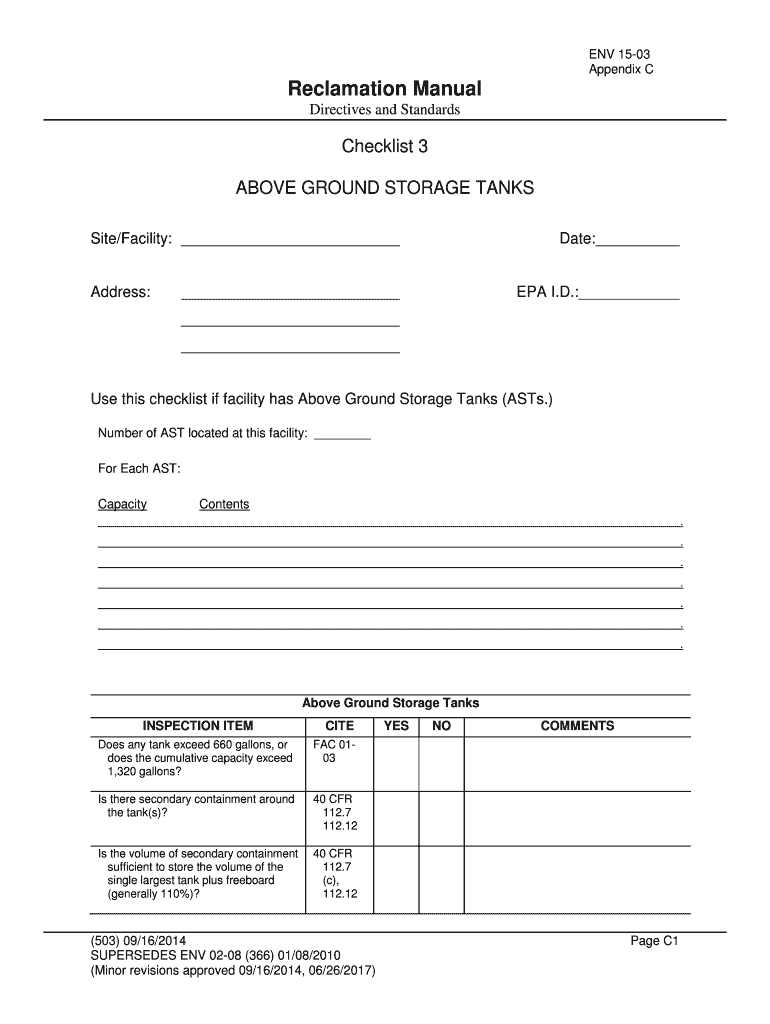 Fillable Online Use this checklist if facility has Above Ground Storage ...