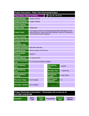 Fillable Online Project Information - Water Valve Exercising Project ...
