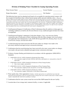 Fillable Online Division of Drinking Water Checklist for Issuing ...