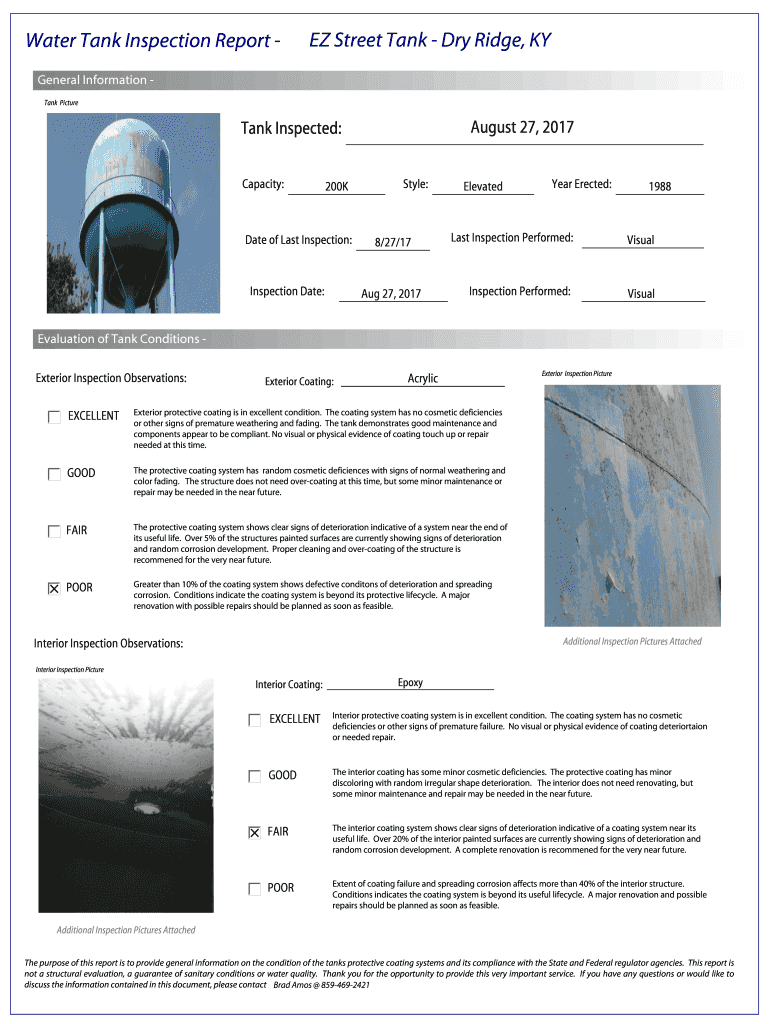 Fillable Online Water Tank Inspection Report - Fax Email Print - pdfFiller
