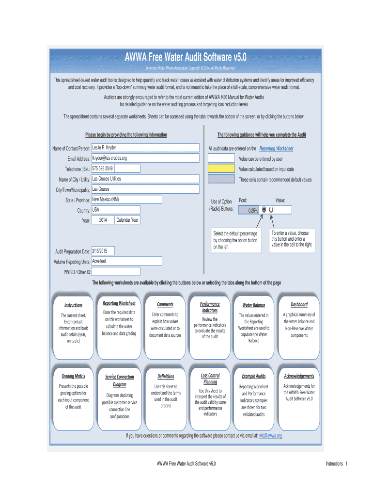 Fillable Online This spreadsheet-based water audit tool is designed to ...