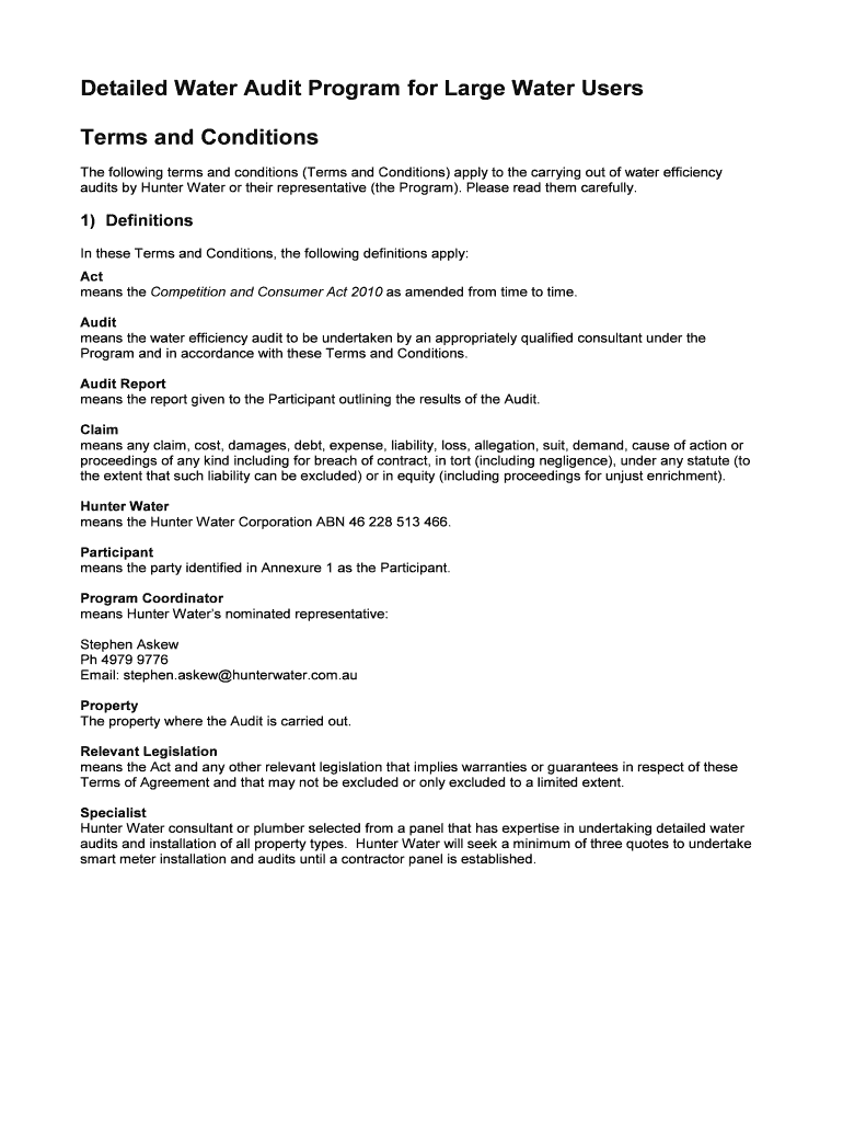 Fillable Online Detailed Water Audit Program for Large Water Users Fax ...
