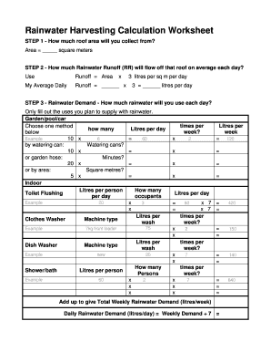 Fillable Online Rainwater Harvesting Calculation Worksheet Fax Email ...