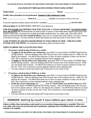 Fillable Online COLONOSCOPY PREPARATION INSTRUCTIONS USING SUPREP Fax ...