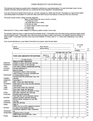 Fillable Online The following food frequency questionnaire is designed ...