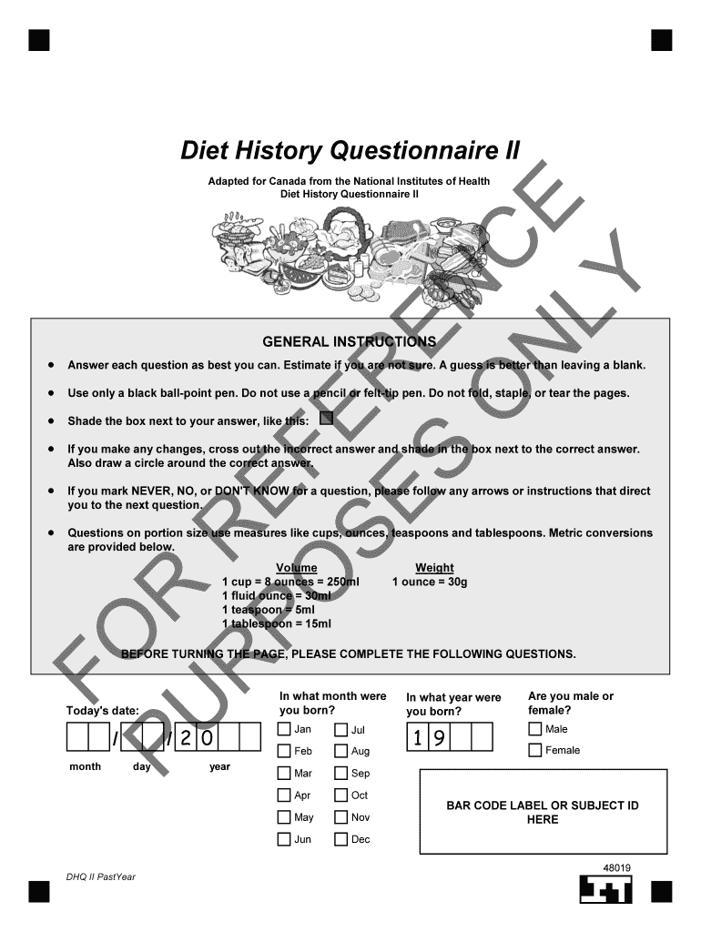 Fillable Online Diet History Questionnaire II Fax Email Print - pdfFiller