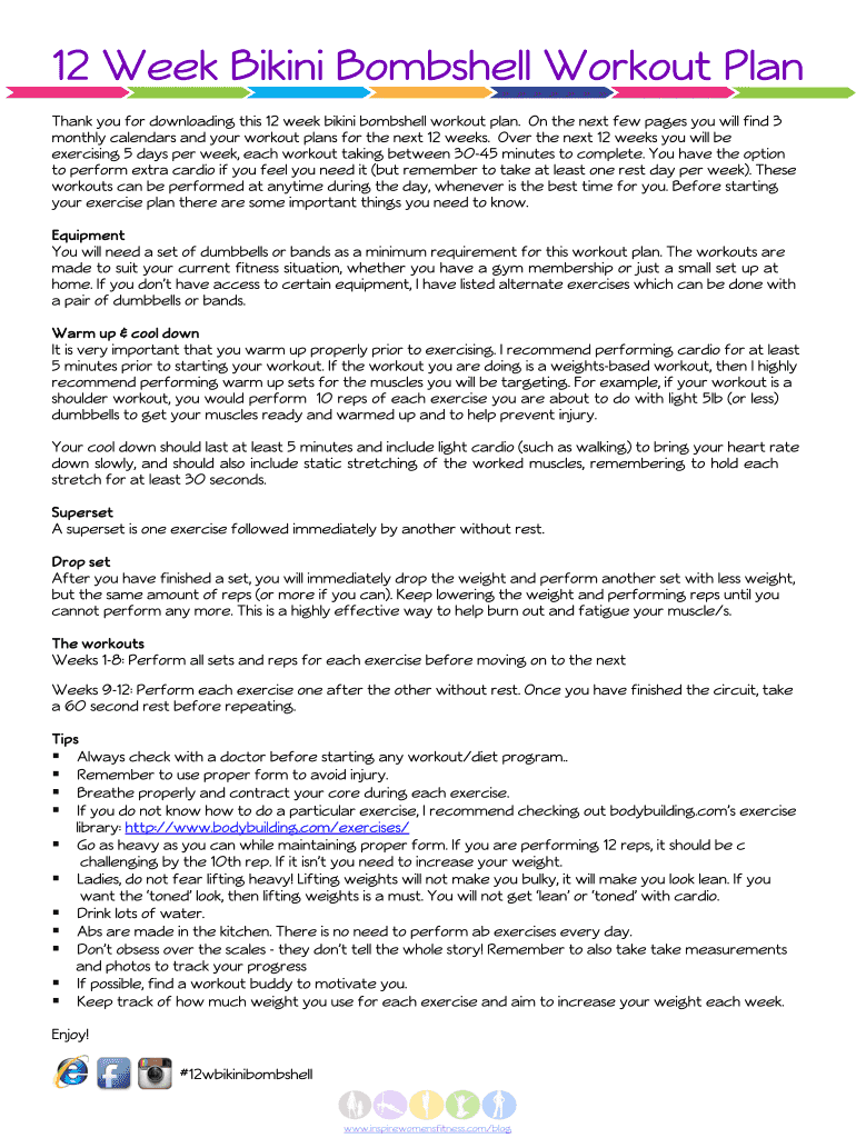 Fillable Online 12 Week Bikini Bombshell Workout Plan Fax Email Print ...