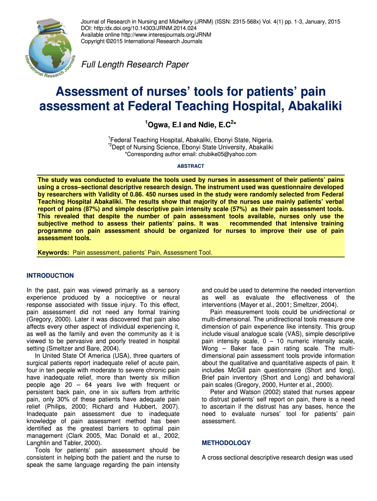 Fillable Online Assessment of nurses tools for patients pain Fax Email ...