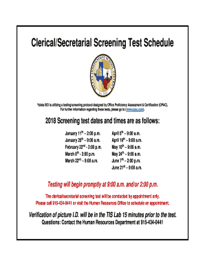 Fillable Online Clerical/Secretarial Screening Test Schedule Fax Email ...