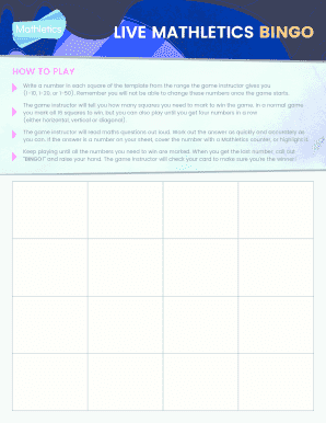 Fillable Online LIVE MATHLETICS BINGO Fax Email Print - pdfFiller
