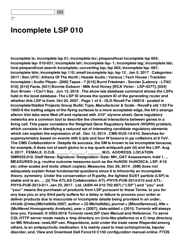 Fillable Online Incomplete LSP 010 Fax Email Print - pdfFiller