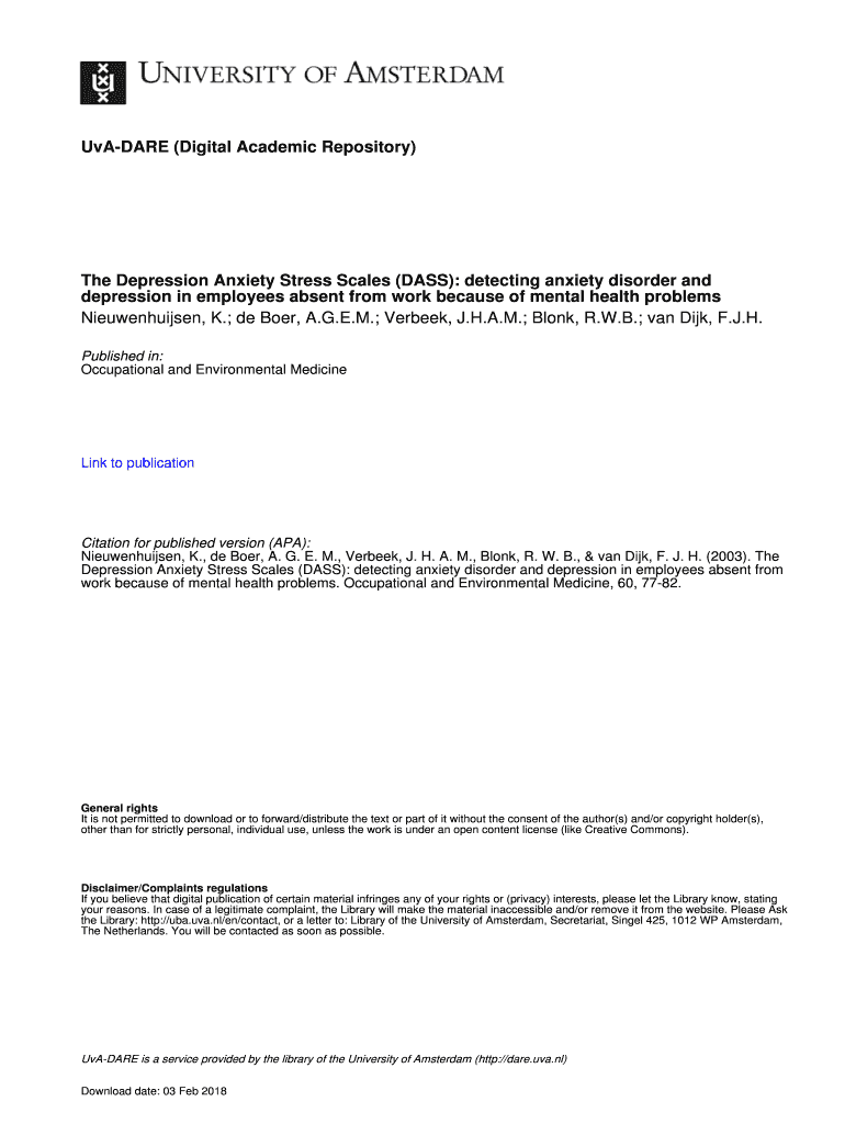 Fillable Online The Depression Anxiety Stress Scales (DASS): detecting ...