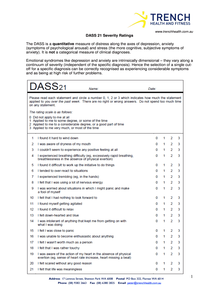Fillable Online DASS 21 Severity Ratings Fax Email Print - pdfFiller