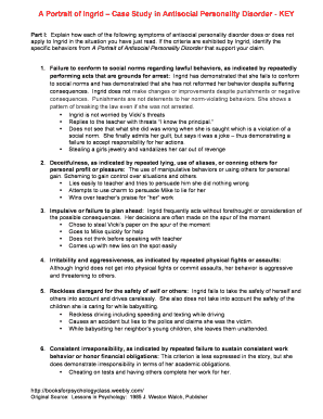 Fillable Online A Portrait of Ingrid Case Study in Antisocial ...