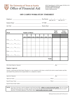 Fillable Online OFF-CAMPUS WORK-STUDY TIMESHEET Fax Email Print - pdfFiller