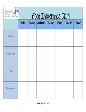 Fillable Online Food Intolerance Diary Fax Email Print - pdfFiller