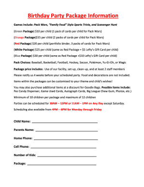 Fillable Online Birthday Party Package Information Fax Email Print ...