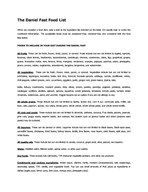 Fillable Online The Daniel Fast Food List Fax Email Print - pdfFiller