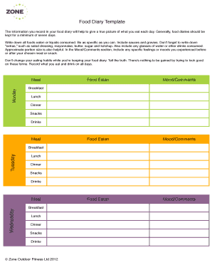 Fillable Online Food Diary Template Fax Email Print - pdfFiller