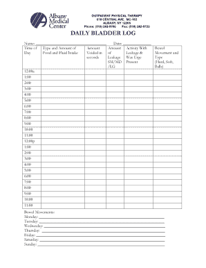 Fillable Online DAILY BLADDER LOG Fax Email Print - pdfFiller