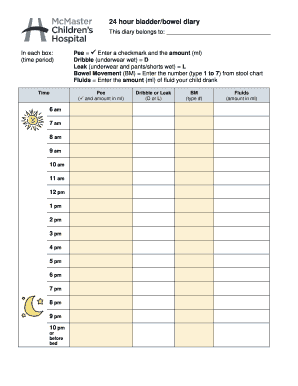 Fillable Online 24 hour bladder/bowel diary Fax Email Print - pdfFiller