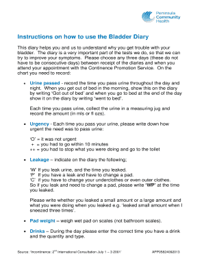 Fillable Online Instructions on how to use the Bladder Diary Fax Email ...