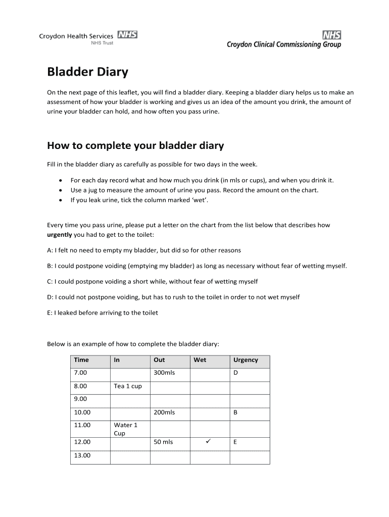 Fillable Online Keeping a bladder diary helps us to make an Fax Email ...