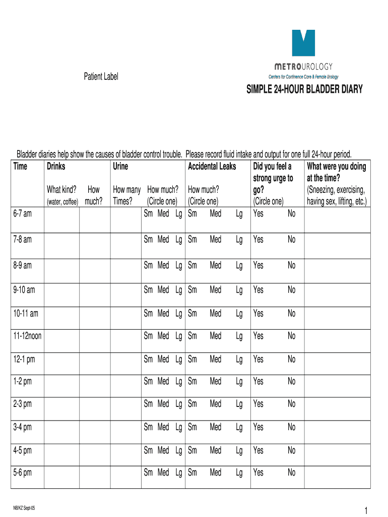 Fillable Online SIMPLE 24-HOUR BLADDER DIARY Fax Email Print - pdfFiller