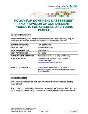 Fillable Online POLICY FOR CONTINENCE ASSESSMENT Fax Email Print ...