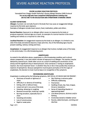 Fillable Online SEVERE ALERGIC REACTION PROTOCOL Fax Email Print ...