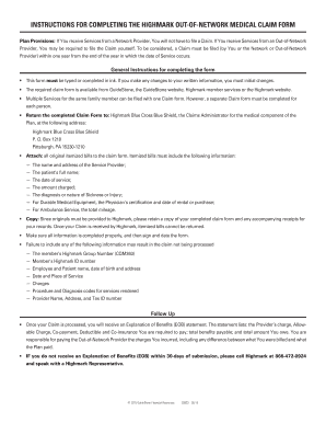 Fillable Online INSTRUCTIONS FOR COMPLETING THE HIGHMARK OUT-OF-NETWORK ...