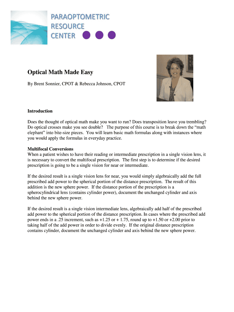 Fillable Online Optical Math Made Easy Fax Email Print - pdfFiller