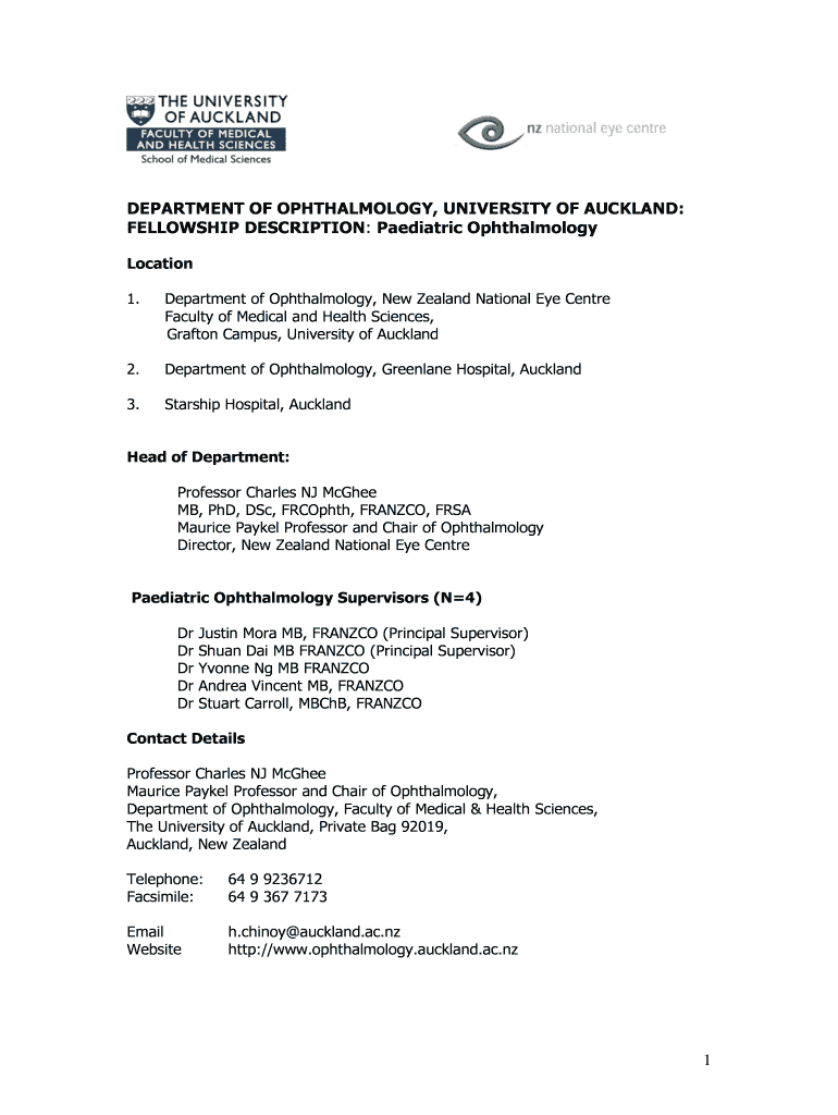 Fillable Online DEPARTMENT OF OPHTHALMOLOGY, UNIVERSITY OF AUCKLAND: Fax Email Print - pdfFiller