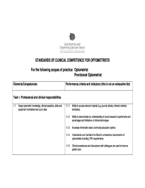 Fillable Online STANDARDS OF CLINICAL COMPETENCE FOR OPTOMETRISTS Fax ...