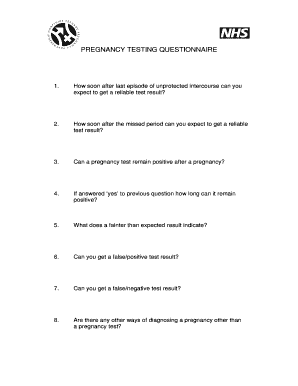 Fillable Online PREGNANCY TESTING QUESTIONNAIRE Fax Email Print - pdfFiller