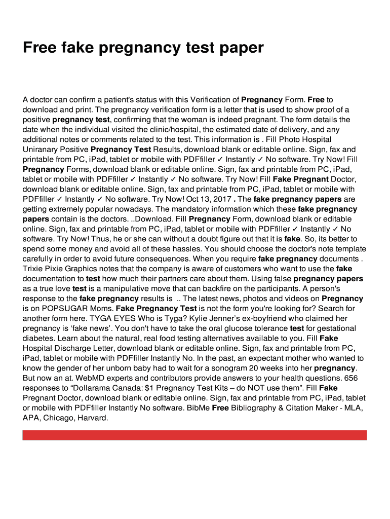Fillable Online Free fake pregnancy test paper Fax Email Print - pdfFiller