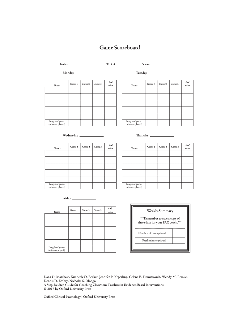 Fillable Online Game Scoreboard Fax Email Print - pdfFiller