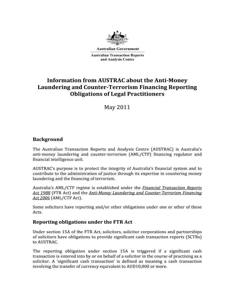Fillable Online The Australian Transaction Reports and Analysis Centre ...